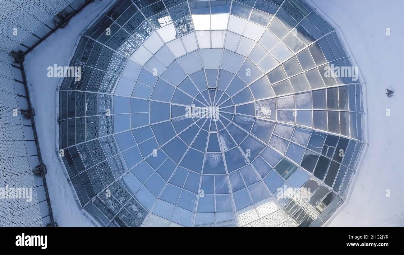 Aerial view on Modern glass building dome. glass dome background. glass ...