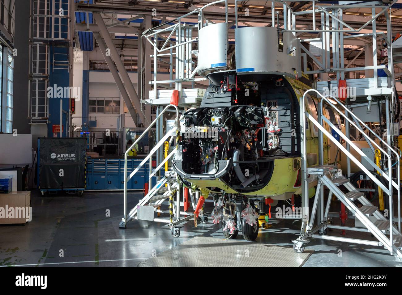 A stage of assembly seen in the production line, at the Marignane plant ...