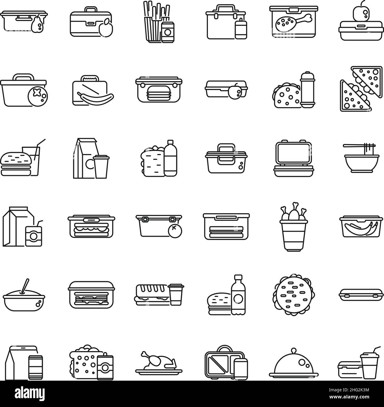 Lunch icons set outline vector. Food tray. School meal Stock Vector ...