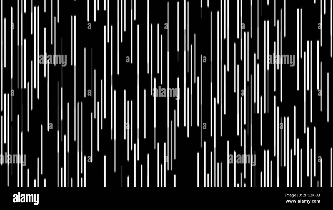 Abstract short narrow lines of white color flowing from the bottom to ...