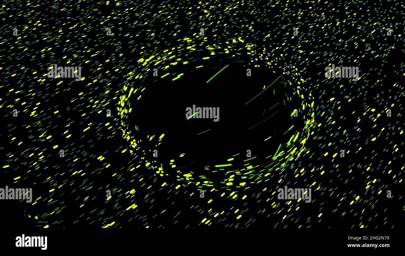 Abstract green particles flying on black background. Colorful cloud of ...