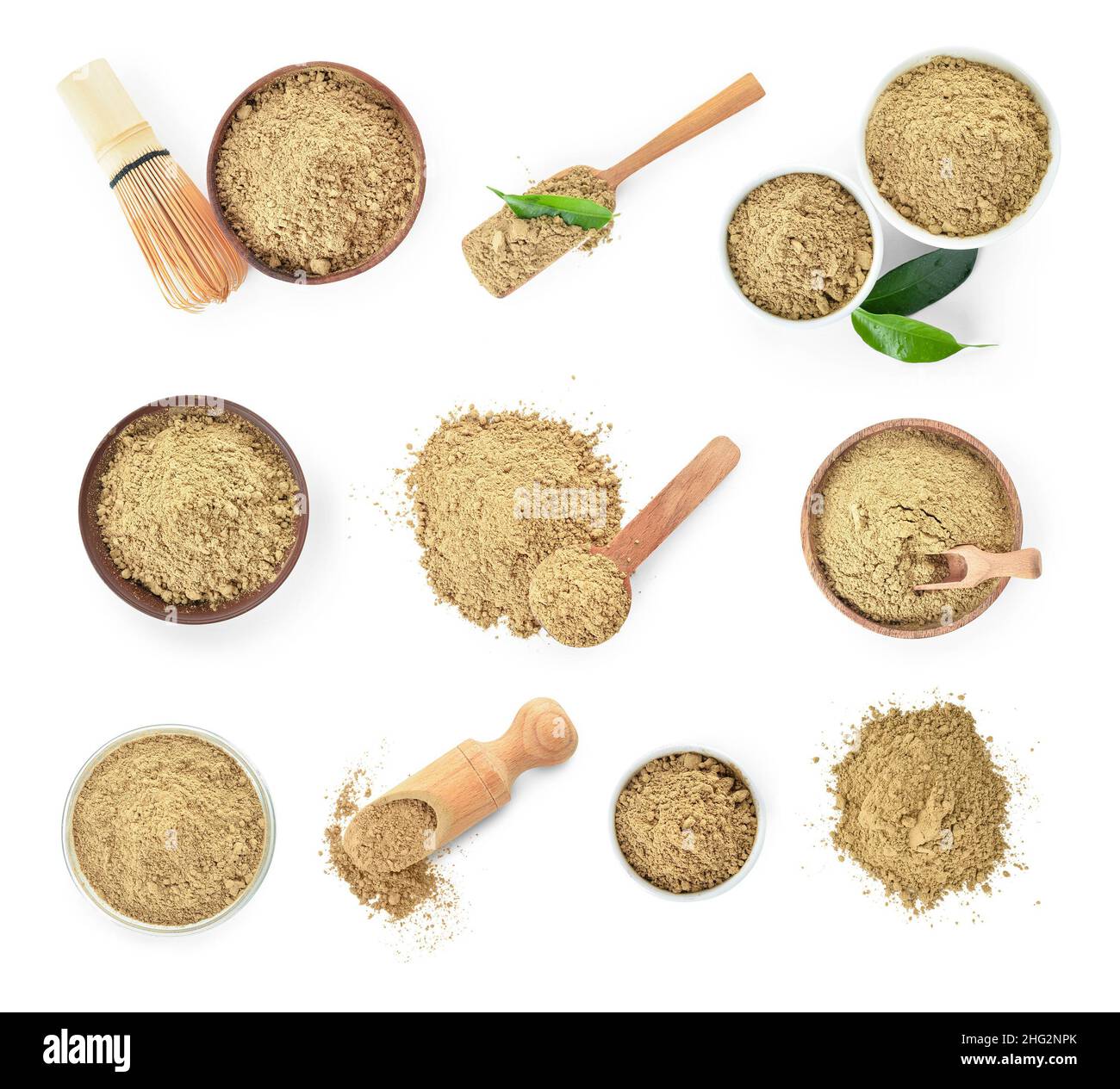 Healthy hojicha tea powder on white background, top view Stock Photo ...