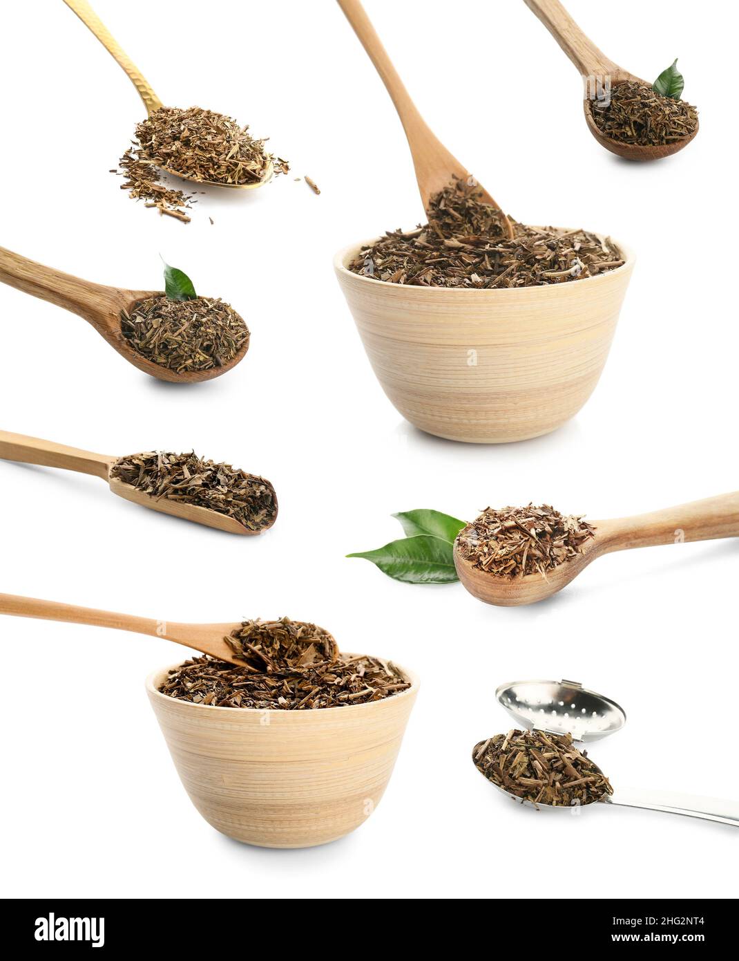 Healthy hojicha tea on white background Stock Photo - Alamy