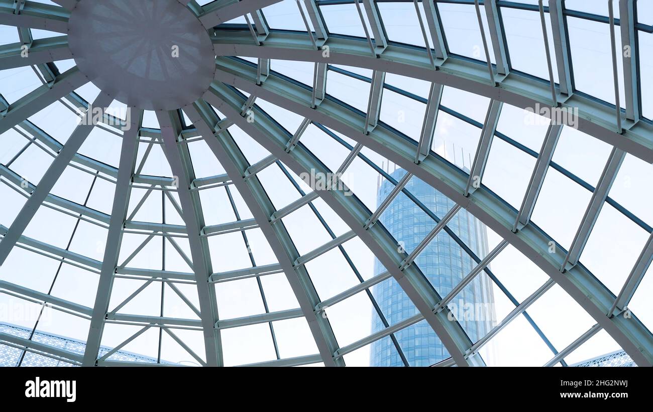 Glass dome of a modern building. View from the inside of the room ...