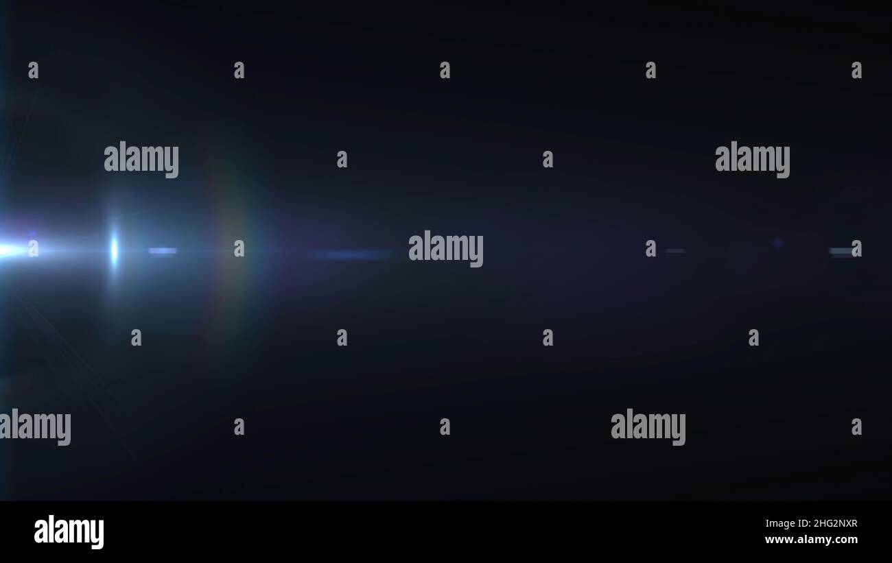 Abstract optical glare and neon ray in blue light on black background ...