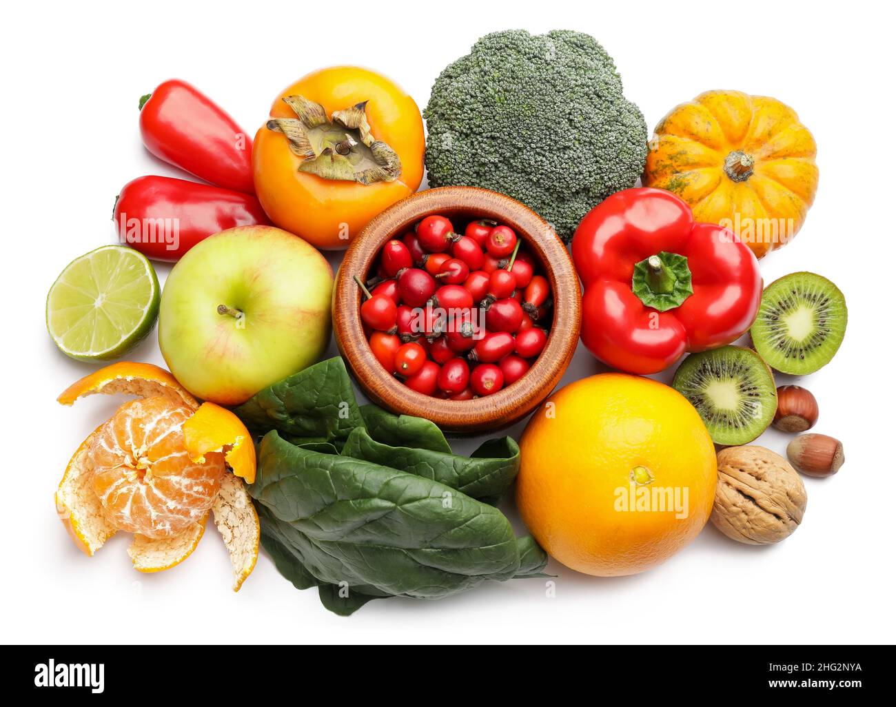 Different healthy products on white background Stock Photo - Alamy