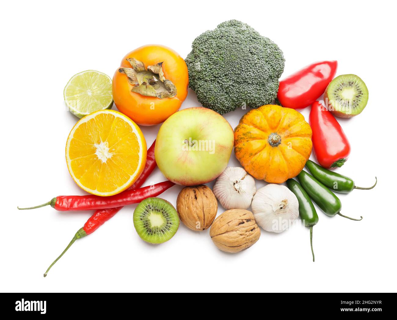 Different healthy products on white background Stock Photo - Alamy