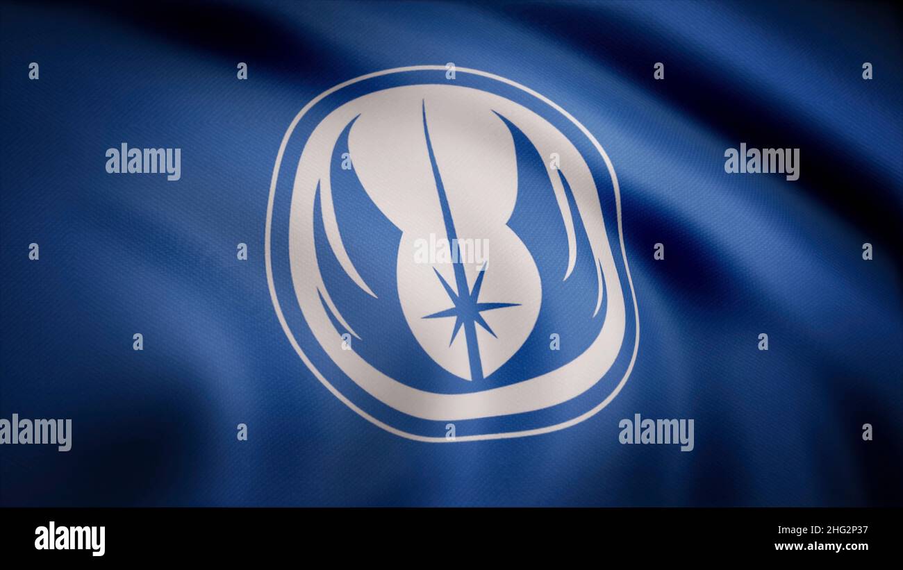 Waving in the wind flag with the symbol of Jedi Order. The animation of ...