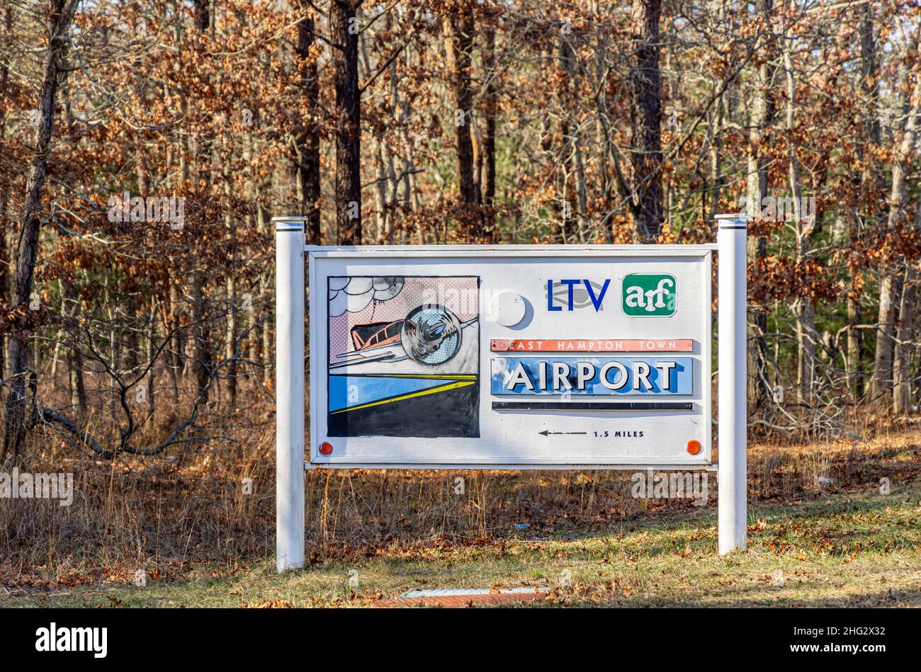 East Hampton Town Airport sign Stock Photo - Alamy