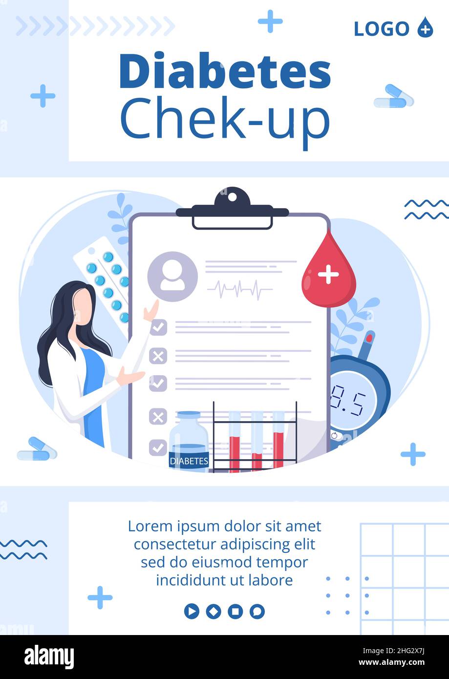 Diabetes Testing Flyer Template Flat Design Illustration Editable of ...