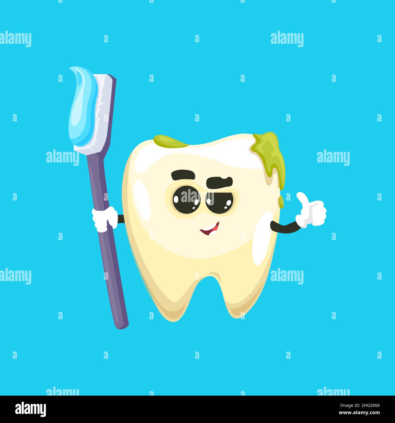 Emoticon dirty tooth cartoon character with brush and toothpaste ...