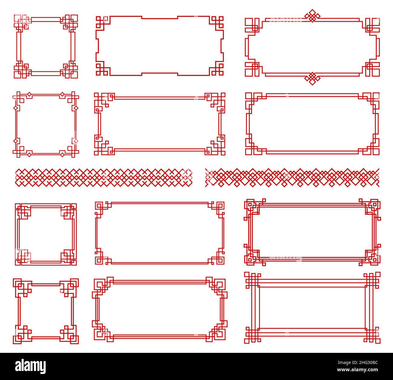Red Asian red knot frames and borders. Korean, chinese and japanese ...