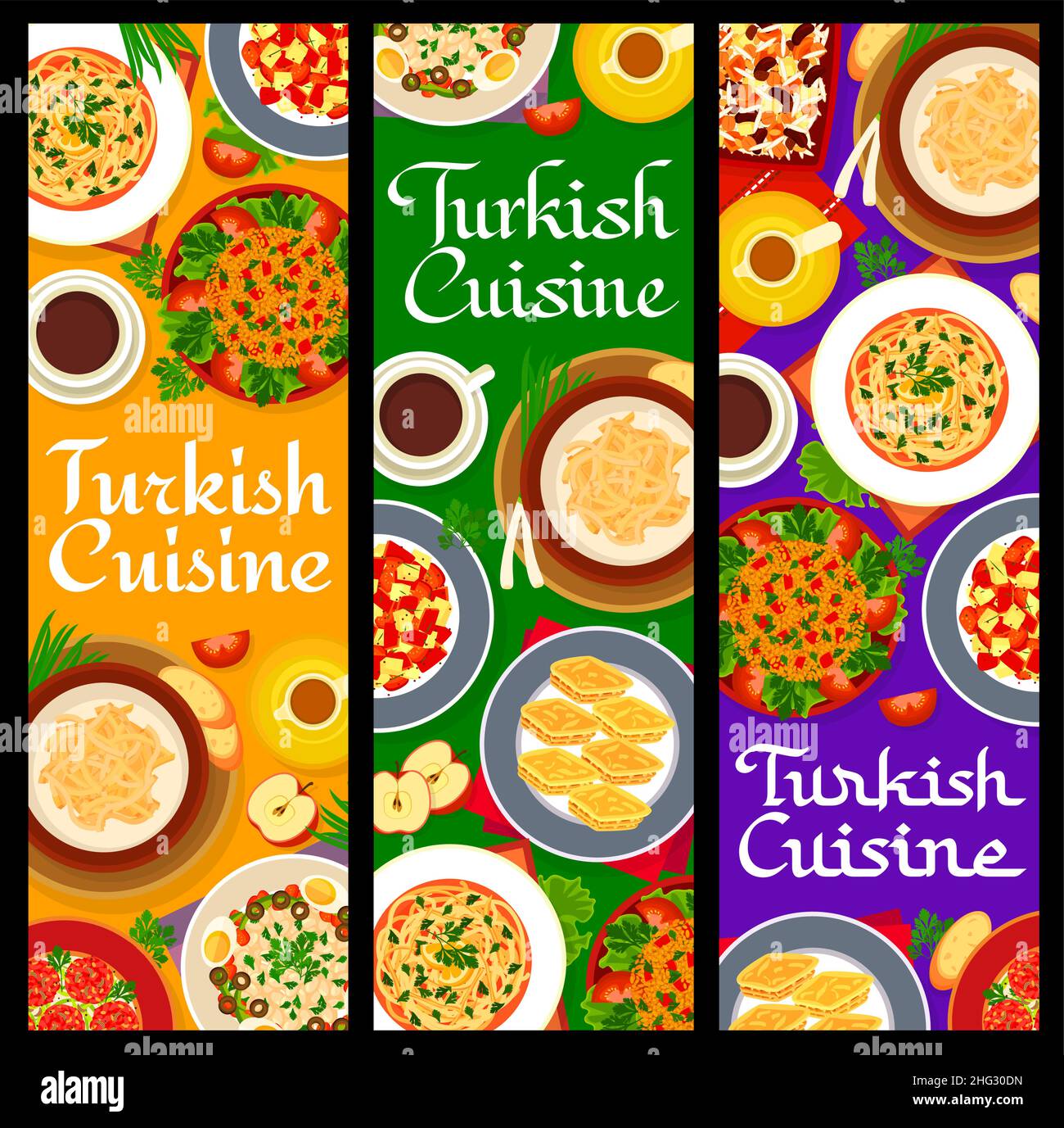 Turkish cuisine meals banners with food dishes for lunch and dinner ...