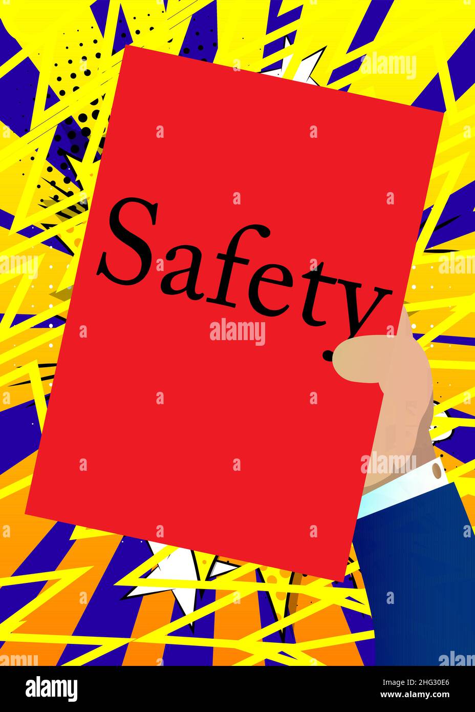 Hand holding up a banner with Safety text. Showing billboard banner ...