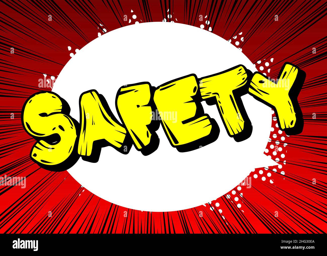 Safety. Comic book word text on abstract comics background. Retro pop ...