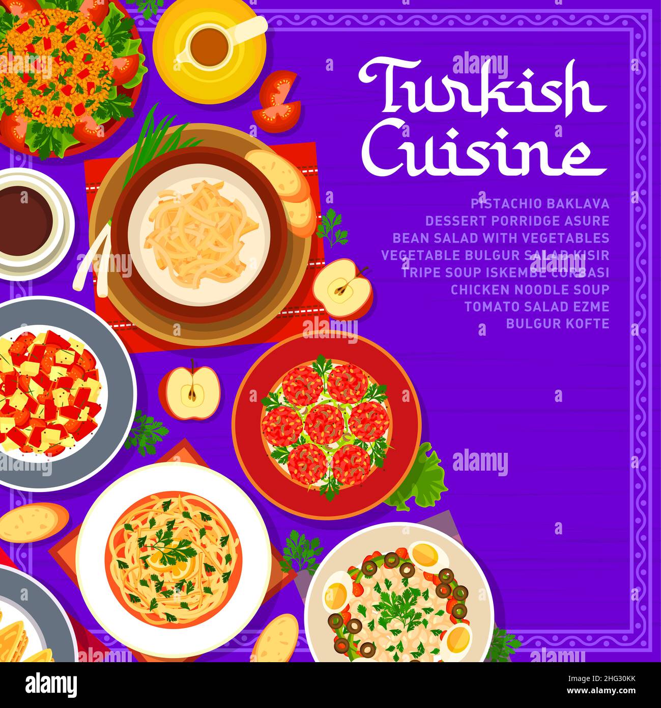 Turkish cuisine menu cover template with food meals and Turkey dishes ...
