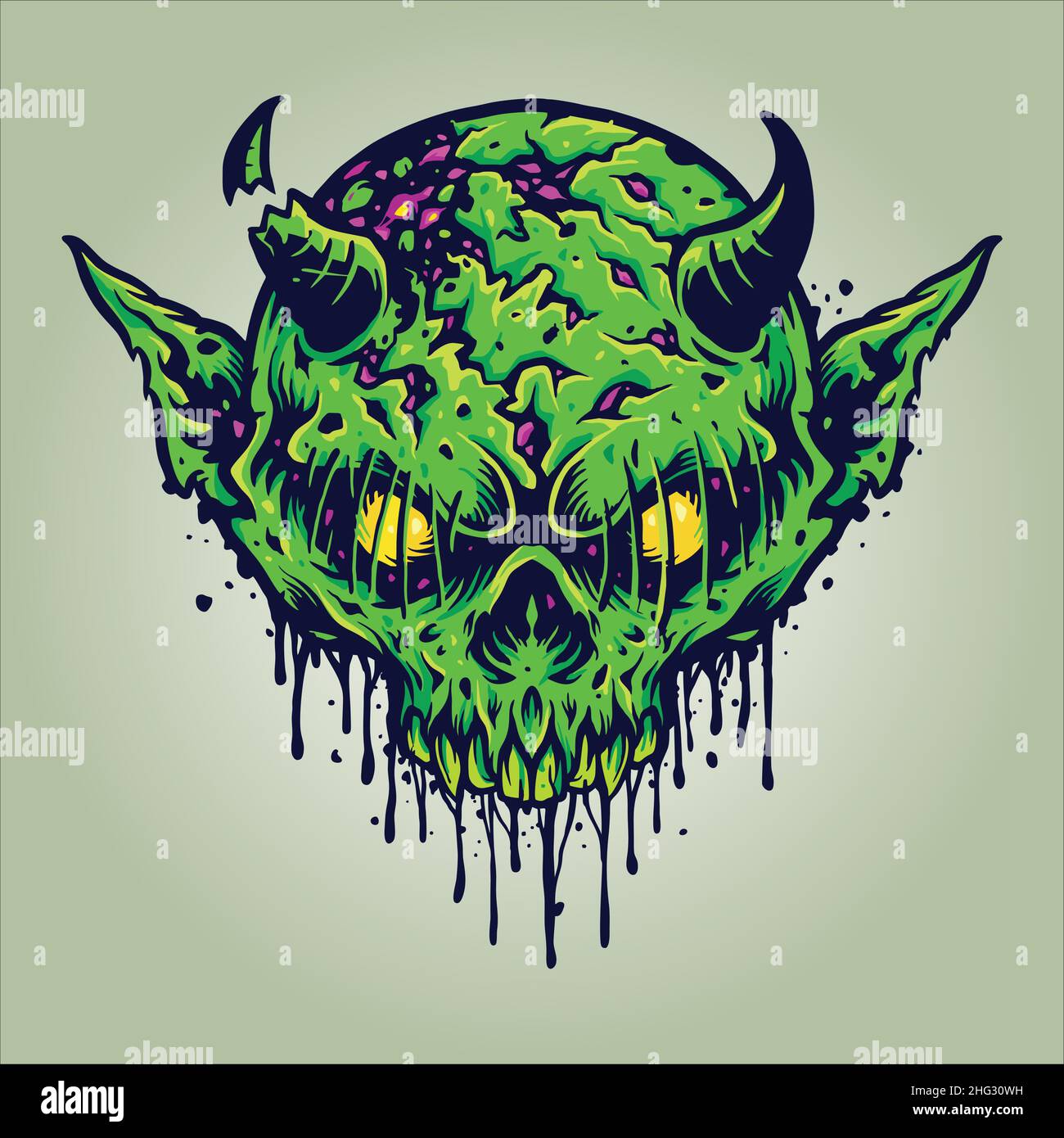 Zombie Skull Head Green Devil Vector illustrations for your work Logo ...