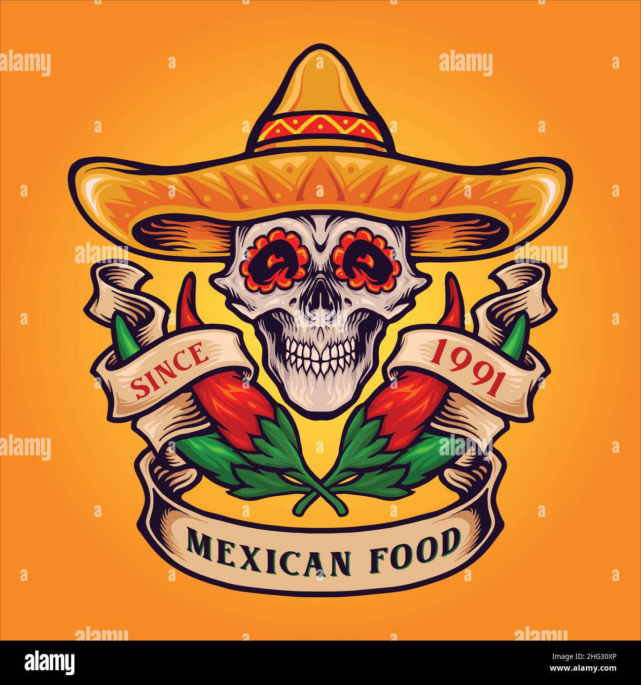 Mexican Food Skull Logo Chilli Vector illustrations for your work Logo ...