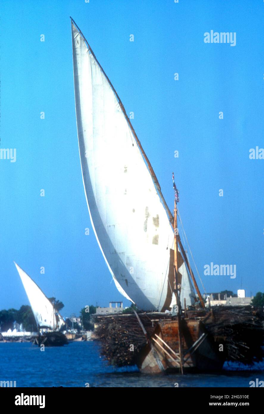 A traditional kashti boat carrying loads of wood fuel Indus river ...