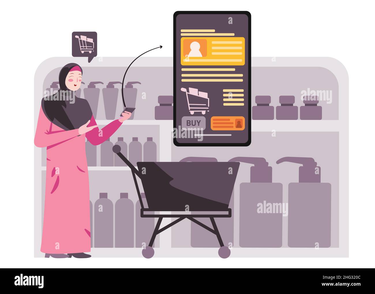 woman buy grocery online using mobile application digital store shop ...