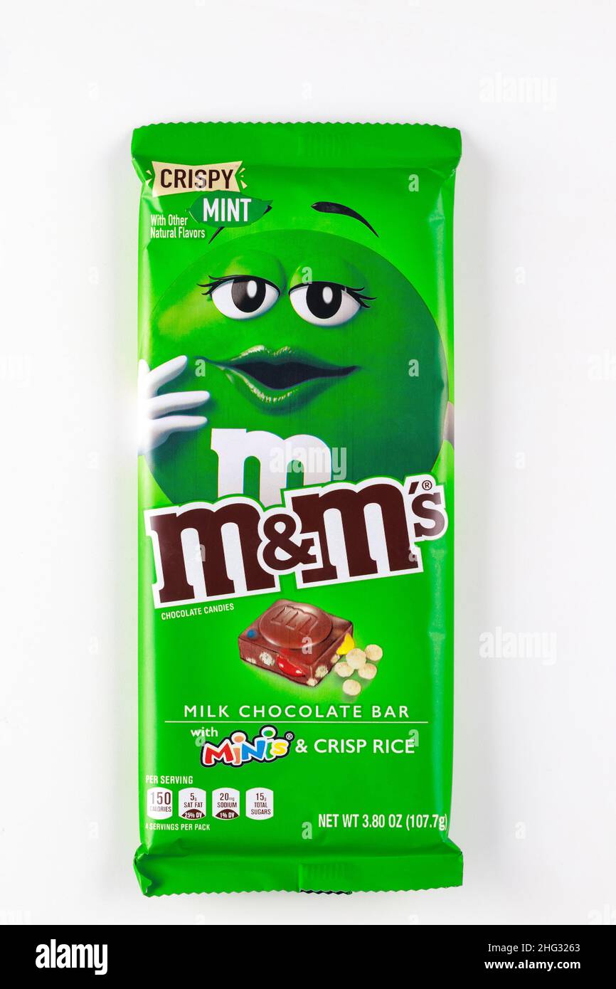May 4, 2021. New York, US. MMs mint chocolate bar with crisp rice ...