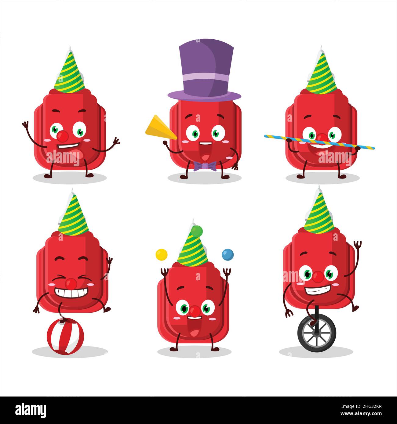 Cartoon character of red correction pen with various circus shows ...