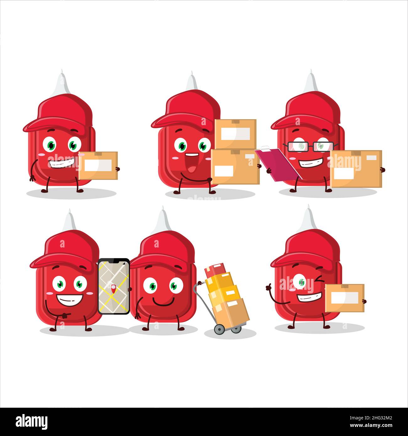 Cartoon character design of red correction pen working as a courier ...