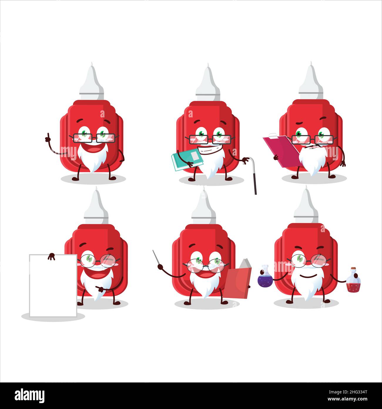 Professor red correction pen academic cartoon character working on ...