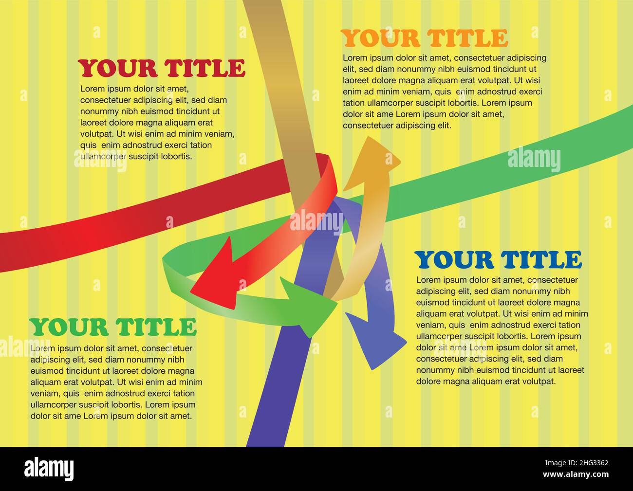 Vector illustration of interlocking colorful arrows on yellow striped ...