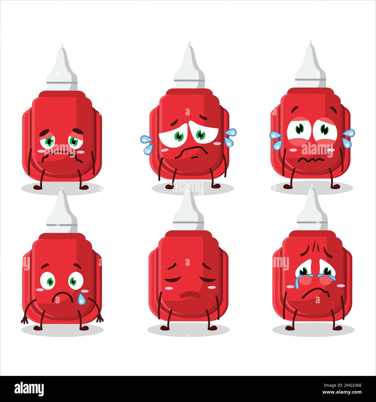 Red correction pen cartoon character with sad expression. Vector ...