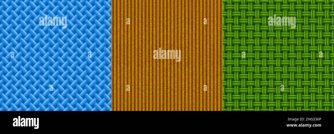 Seamless textures for game knitting, wicker basket, corduroy vector ...