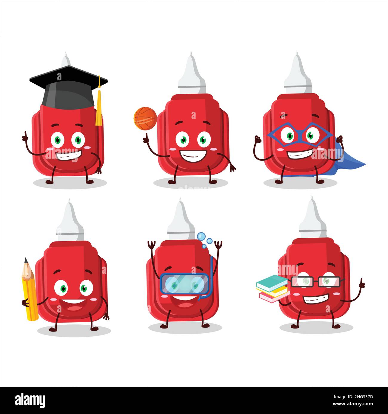 School student of red correction pen cartoon character with various ...