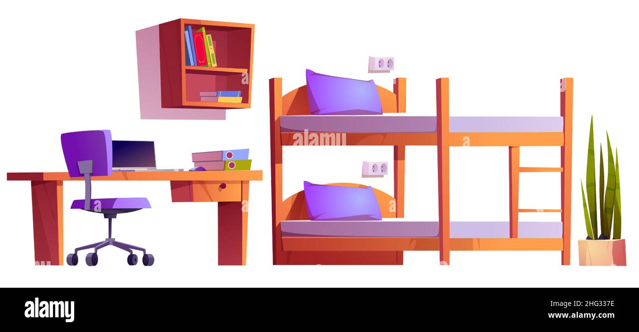 Hostel or student dormitory room interior stuff bunk bed with ladder ...