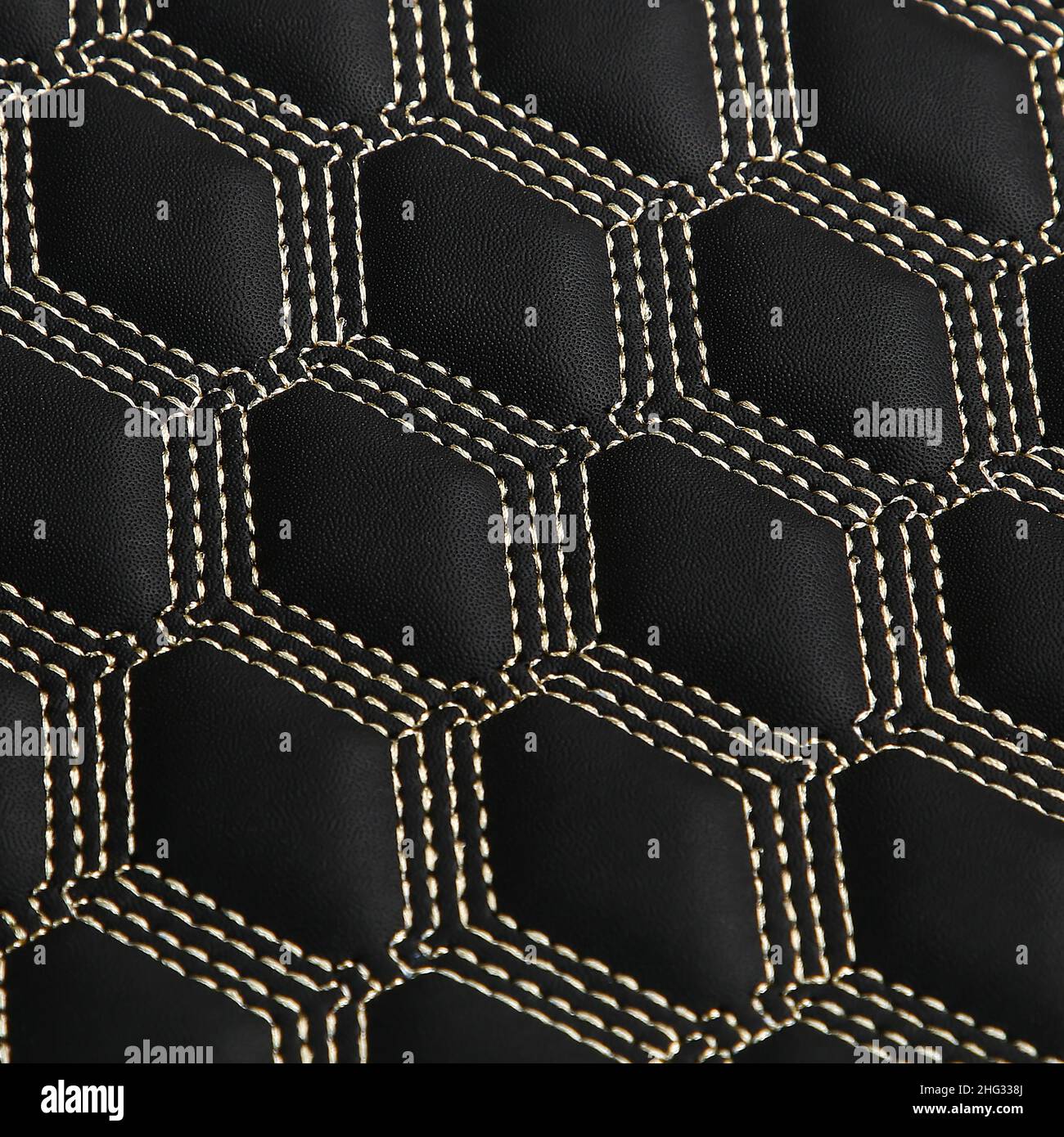 Texture of black leather background with square pattern and stitch ...