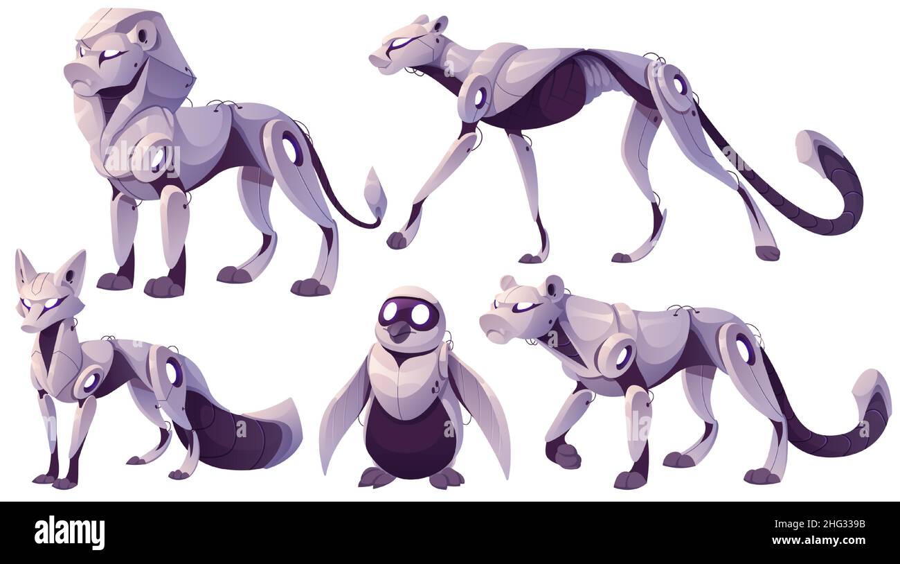 Robots animals, futuristic technology cyborgs panther, lion, fox ...