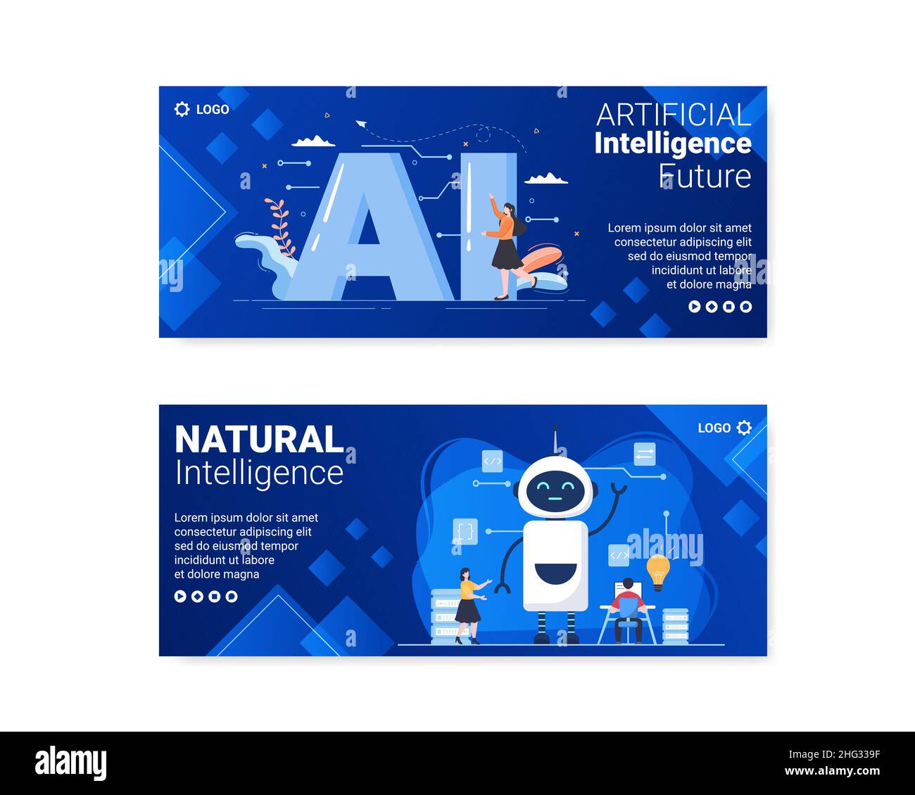 Artificial Intelligence Digital Brain Technology Post Template Flat ...