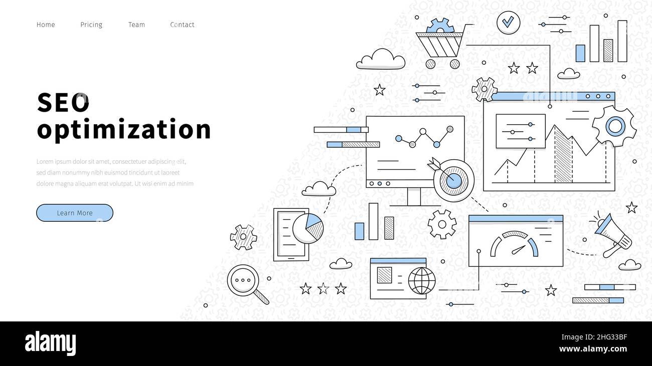 SEO optimization line art landing page, abstract business concept with ...