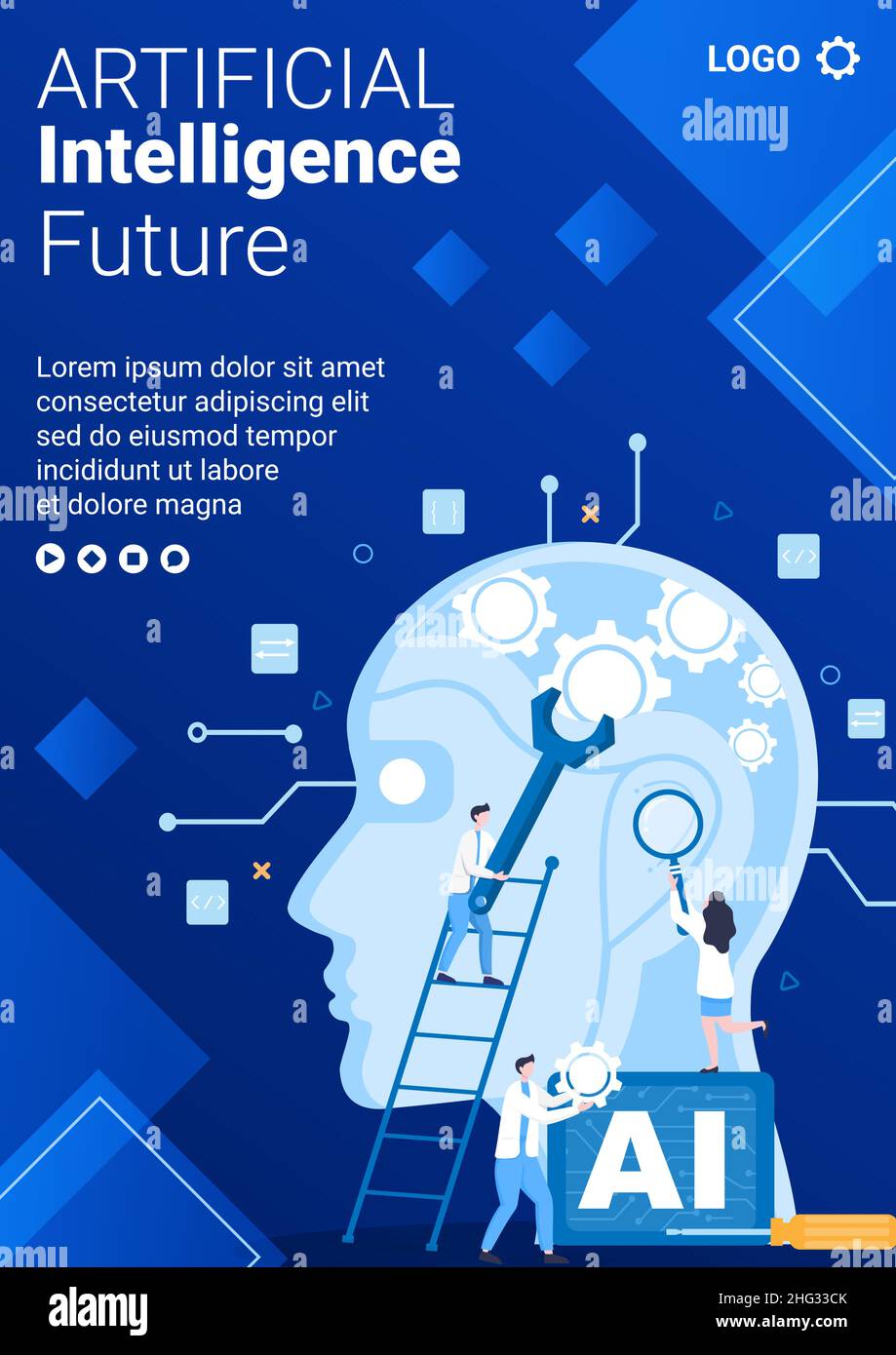 Artificial Intelligence Digital Brain Technology Post Template Flat ...