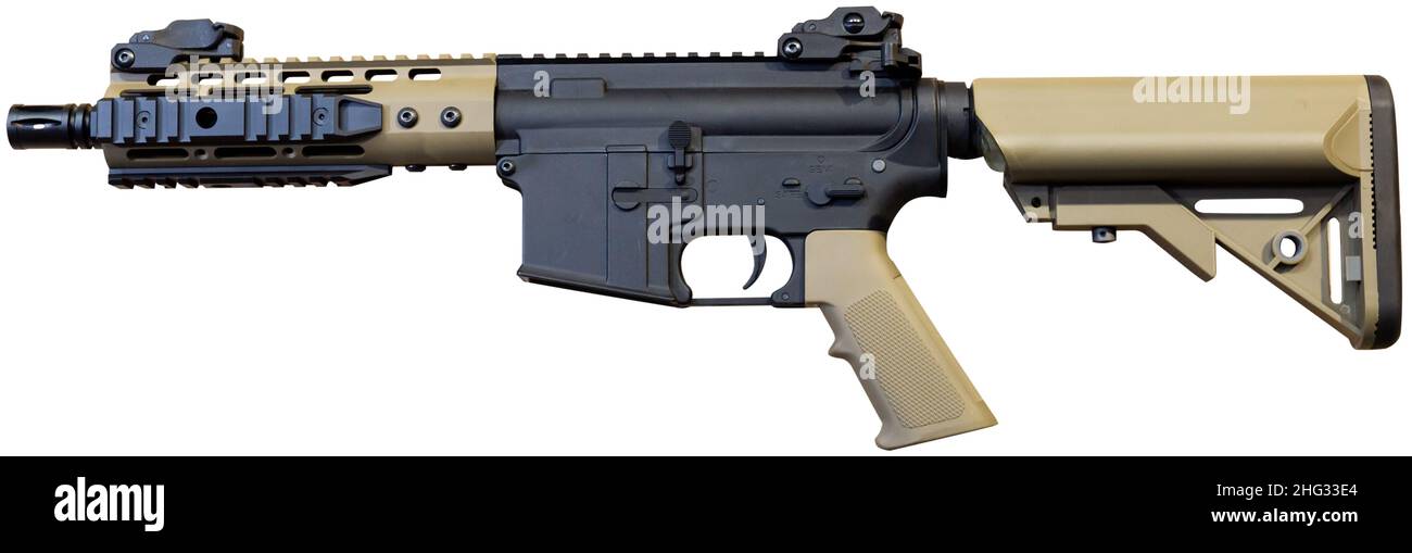 Modern automatic multiple-charge weapon on white background Stock Photo ...