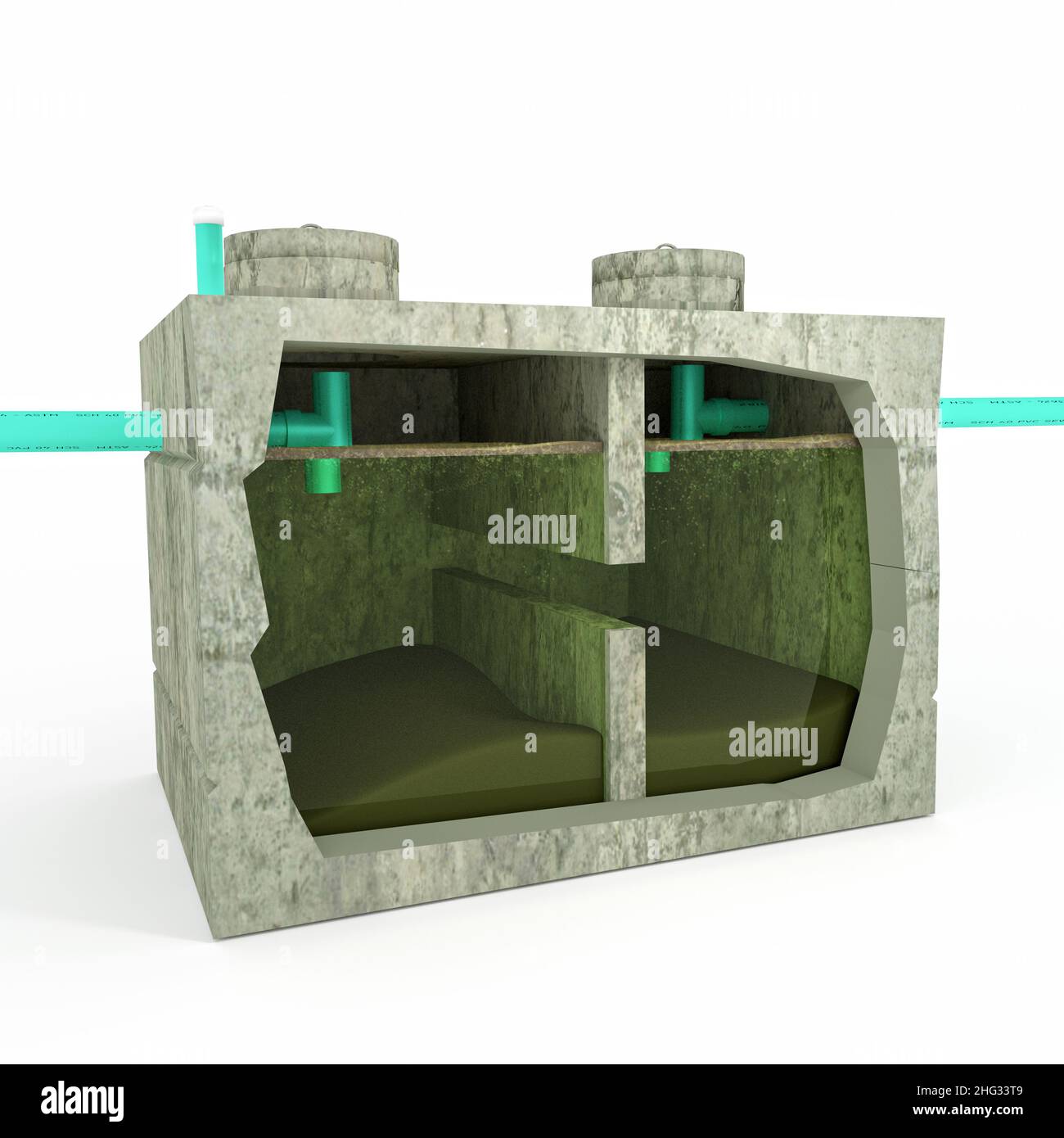 An illustration of a Septic Tank with a section view detailing the ...