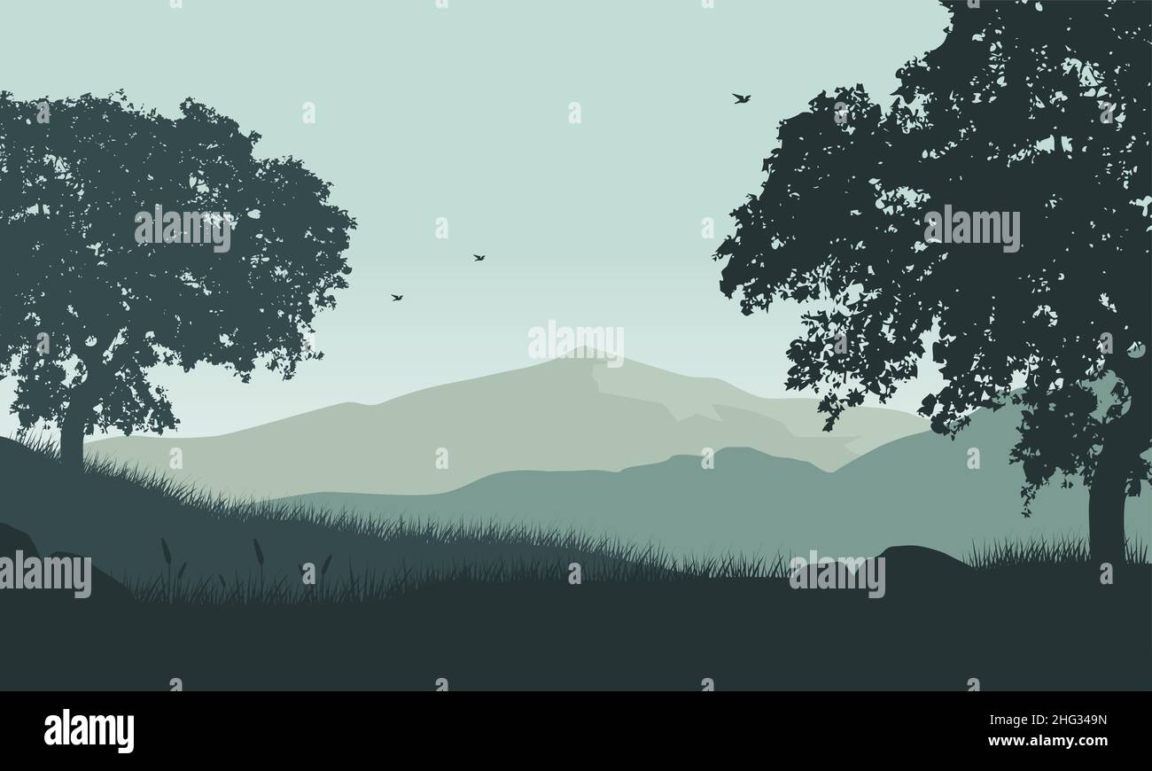 Lake trees dusk moon Stock Vector Images - Alamy