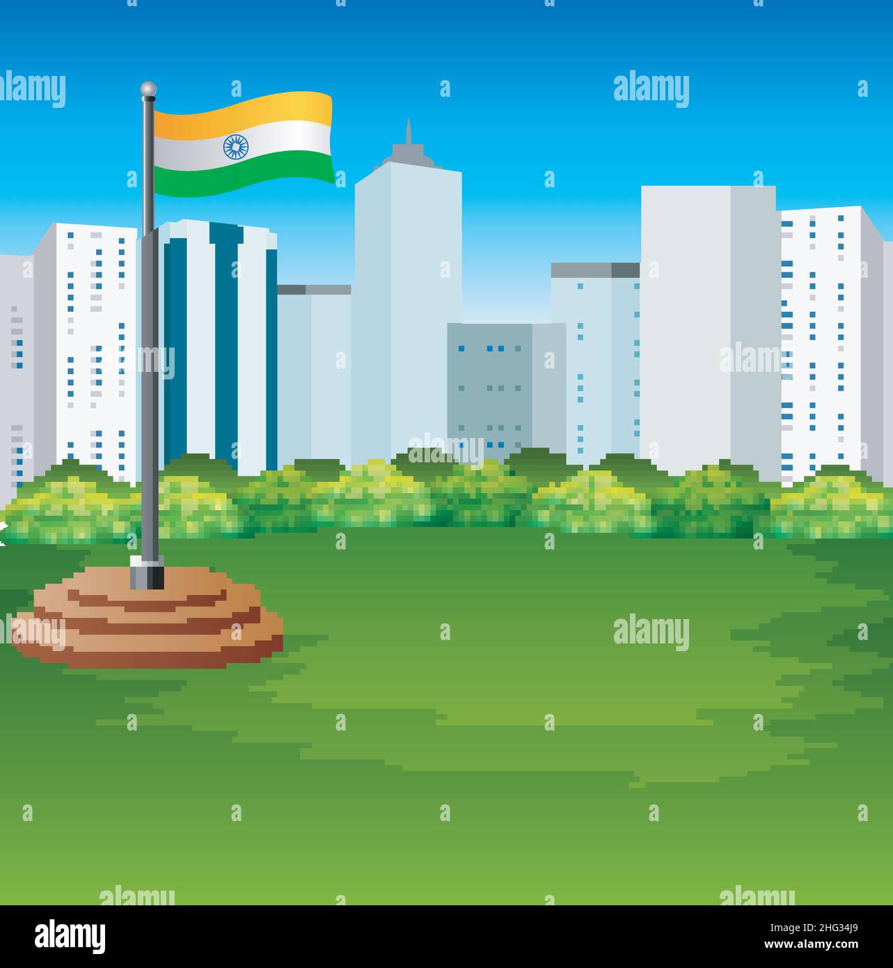 Cartoon Indian flag fluttering with urban background Stock Vector Image ...