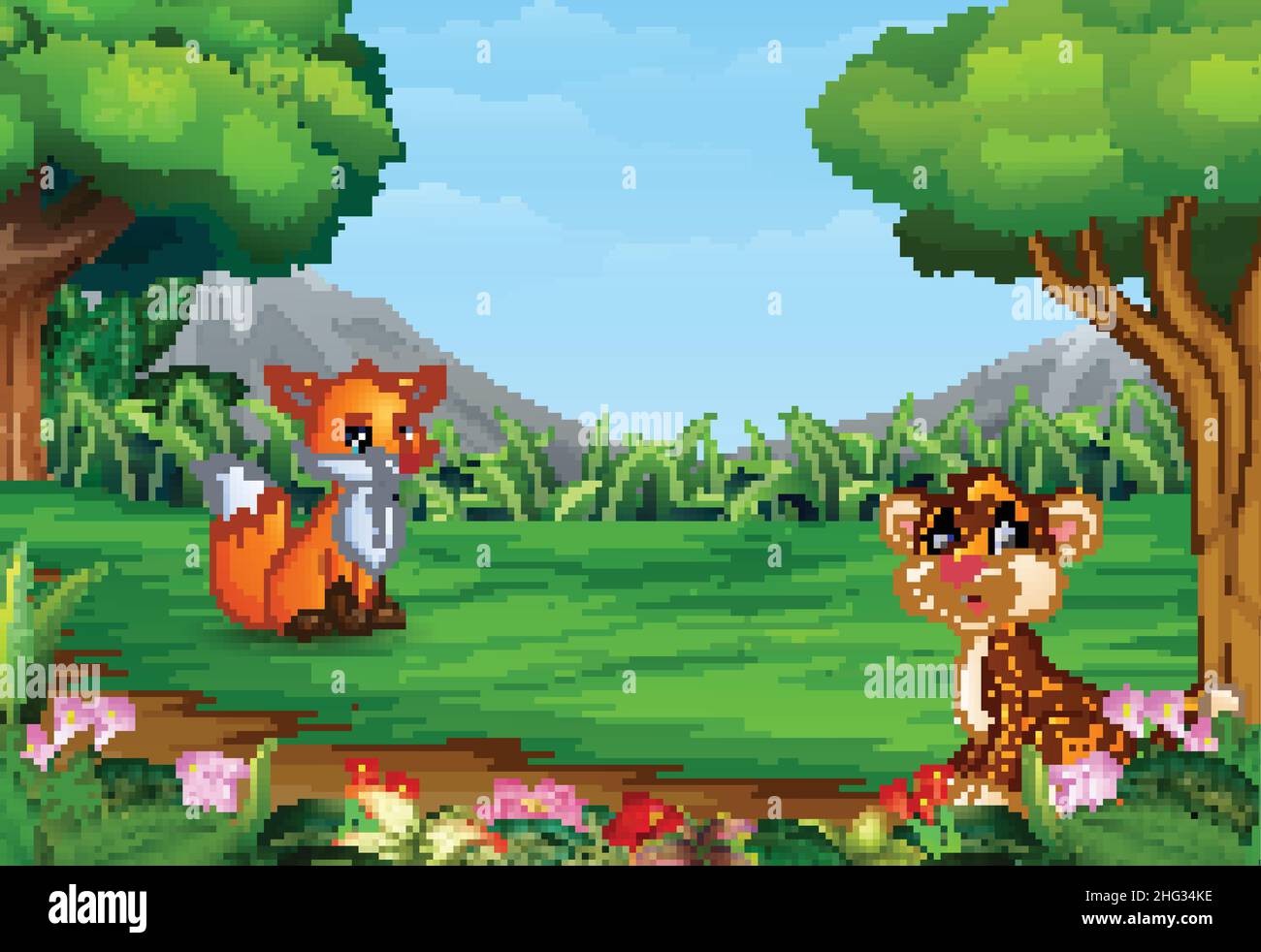 Cartoon of leopard and a fox playing in the jungle Stock Vector Image ...