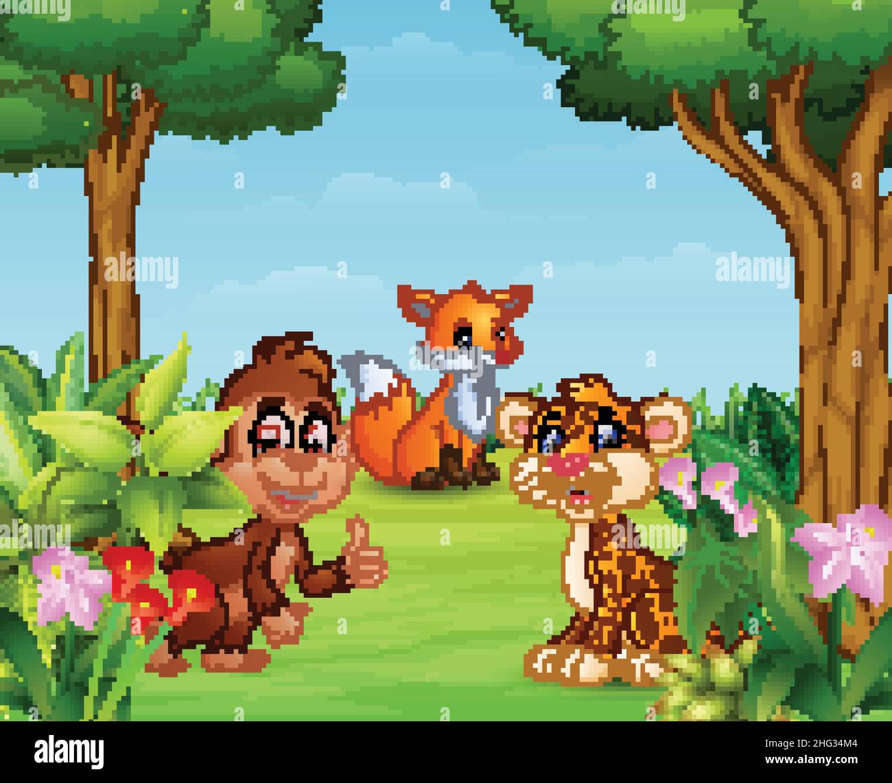 Animal cartoon enjoying in the beautiful nature Stock Vector Image ...
