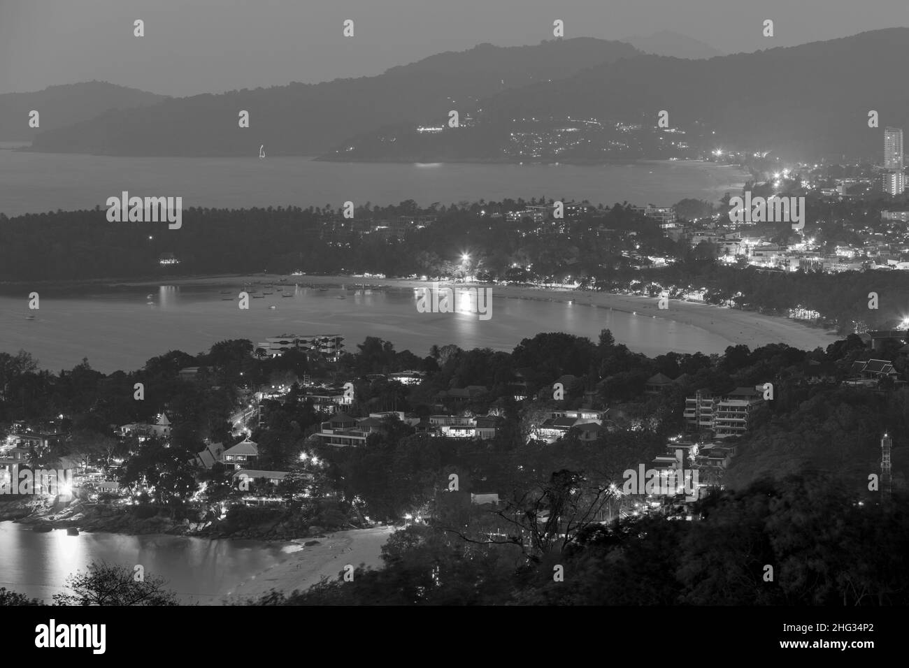 Mountain night landscape building Black and White Stock Photos & Images ...