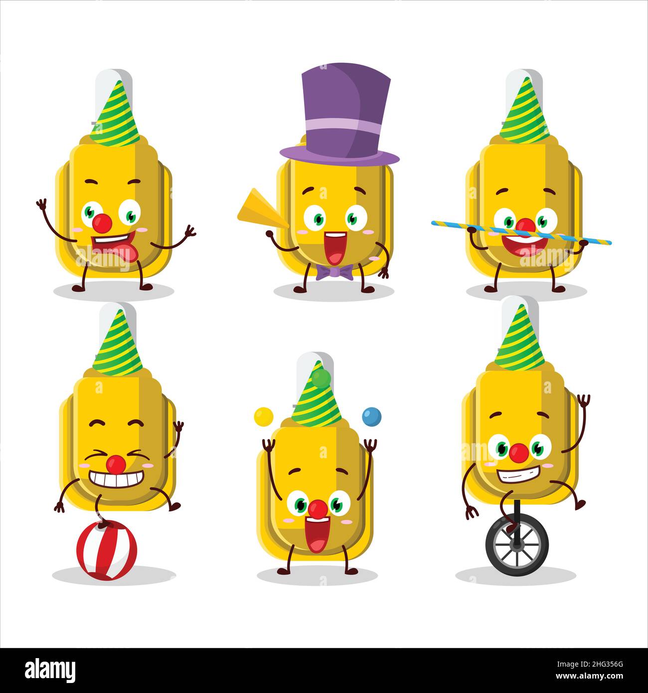Cartoon character of yellow correction pen with various circus shows ...