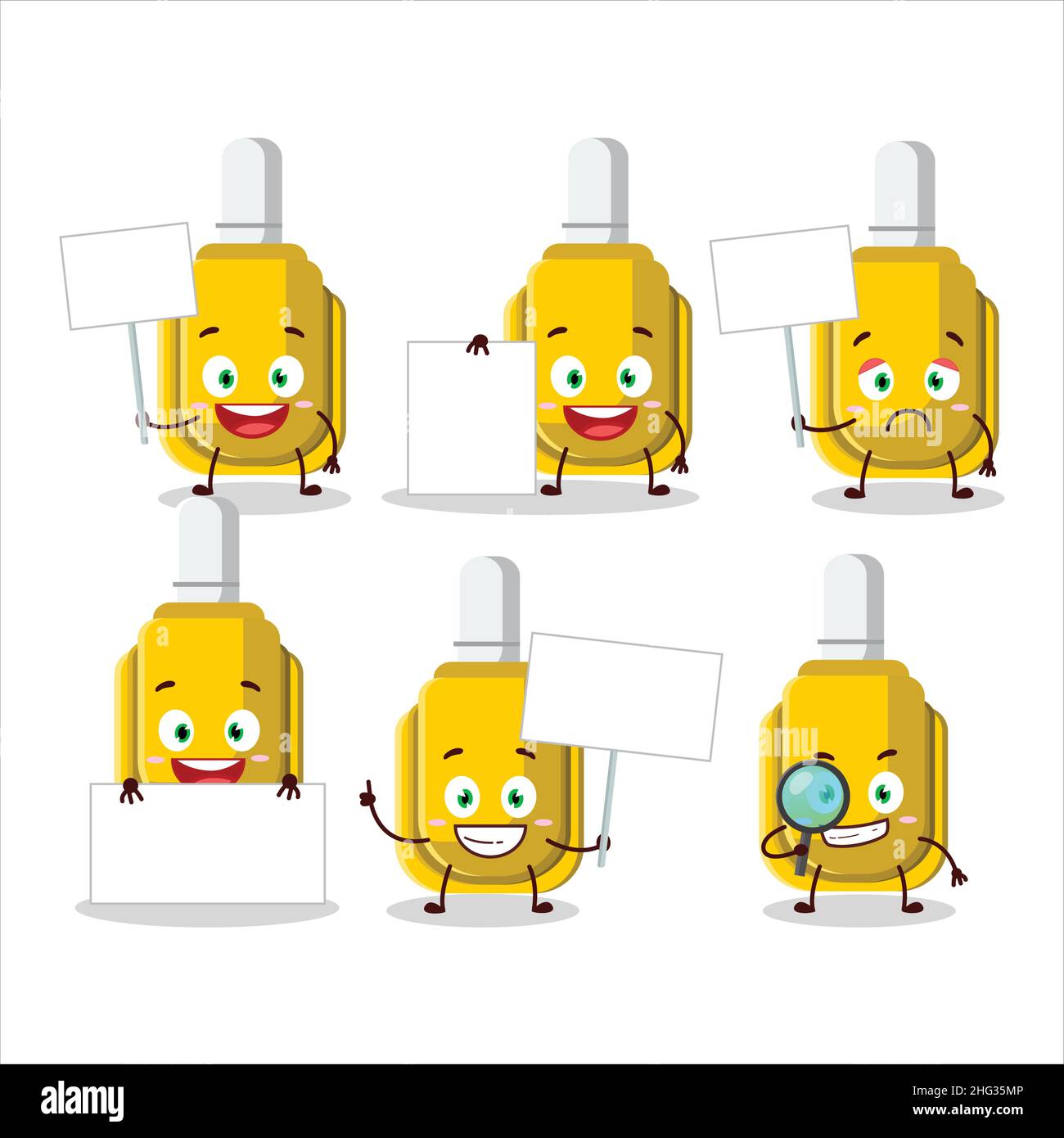 Yellow correction pen cartoon character bring information board. Vector ...