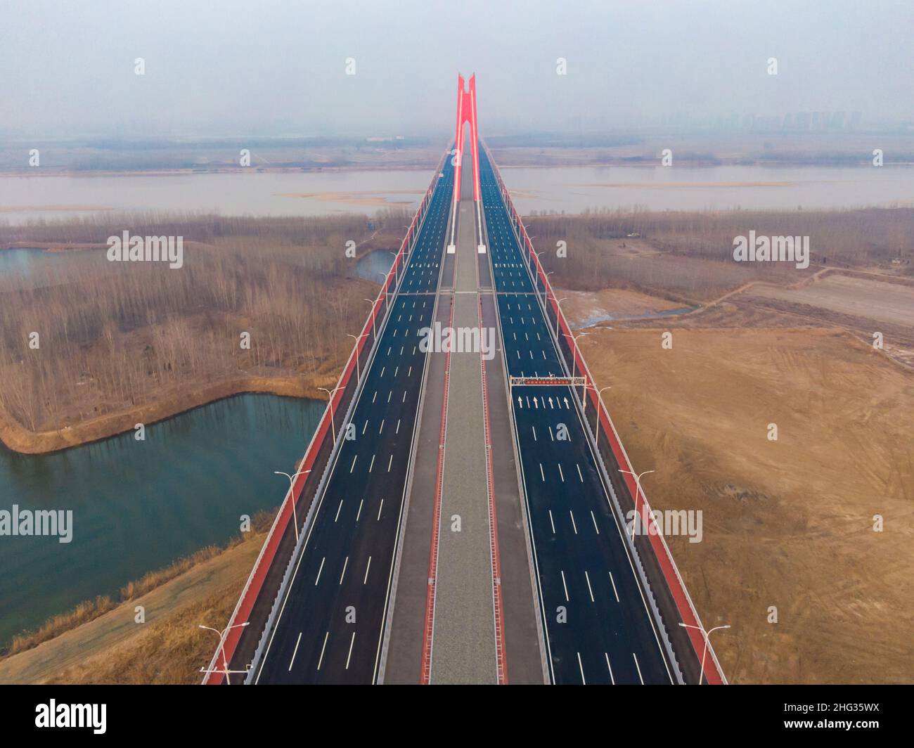 JINAN, CHINA - JANUARY 18, 2022 - An aerial photo shows the Yellow ...