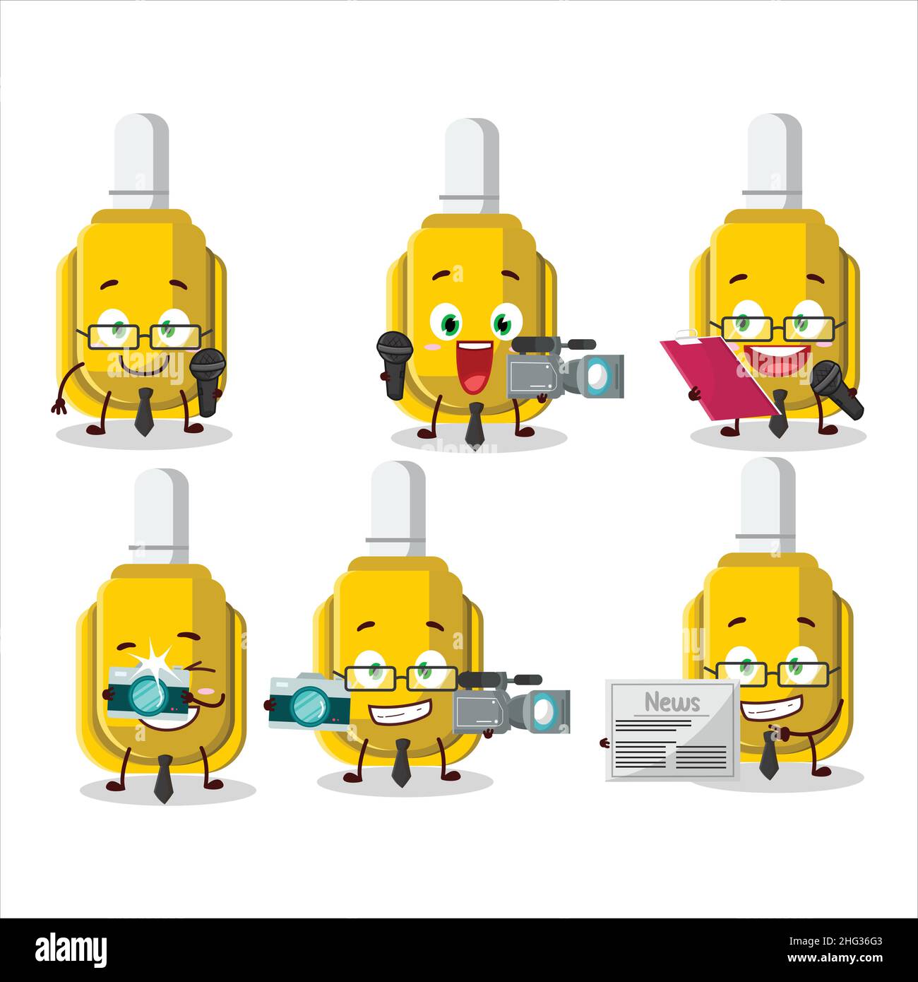 Character reporter yellow correction pen cute mascot with microphone ...