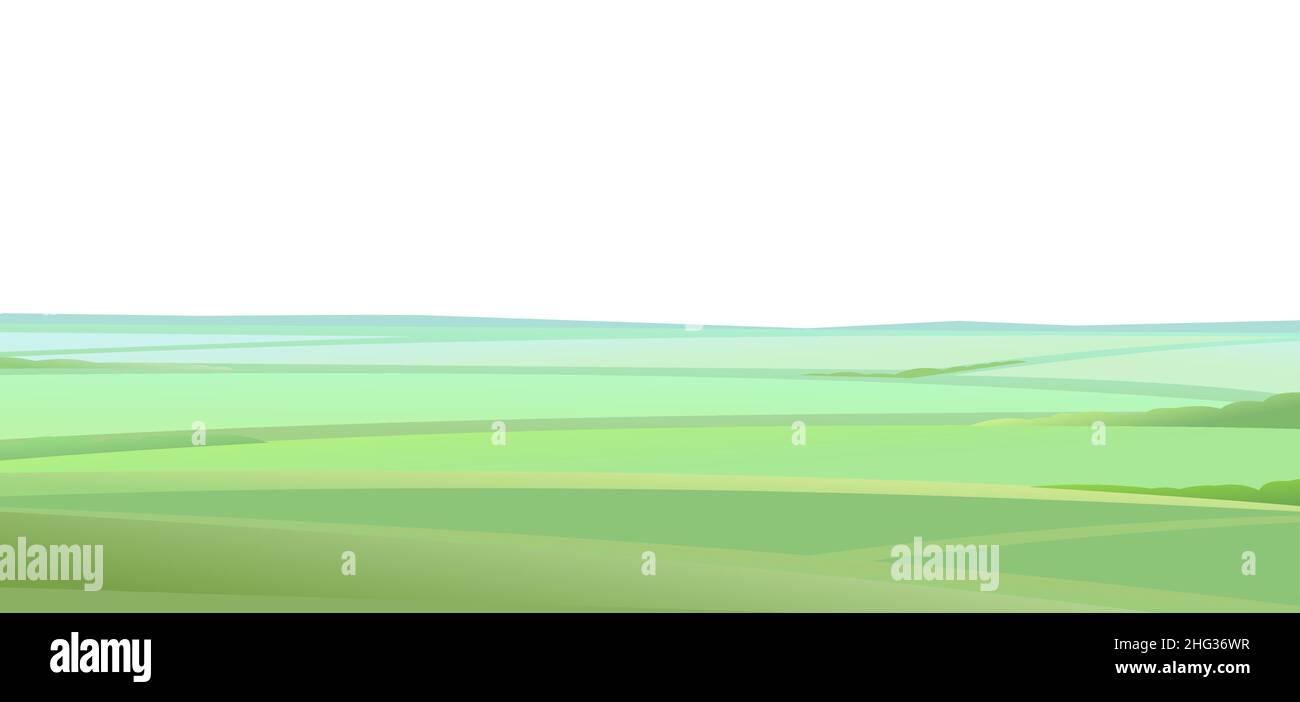 Agriculture fields on flat terrain. Rural landscape. Horizontal village ...
